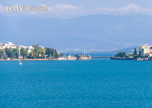 Panoramic view of the Strait of Euripides and the Old bridge connecting ...