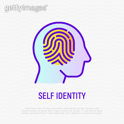 Fingerprint in human head thin line icon. Symbol of self identity ...