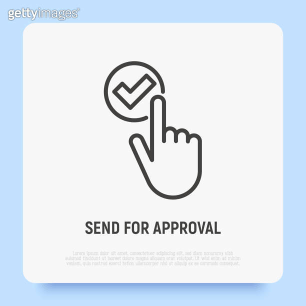 Push button with check mark by finger. Click yes. Thin line icon. Send ...