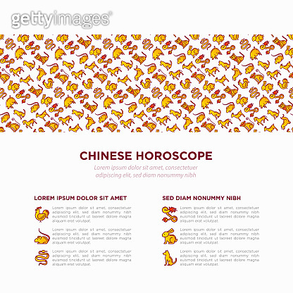 Chinese horoscope concept thin line icons: rooster, ox, mouse, dragon ...