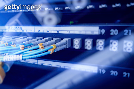 Fiber Optical connector interface. Fibre Channel swich. Severs computer ...
