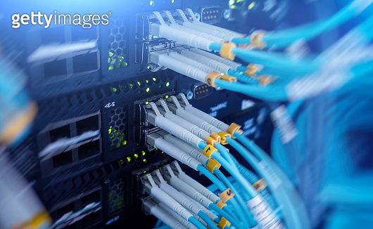 Fiber Optical connector interface. Fibre Channel swich. Severs computer ...