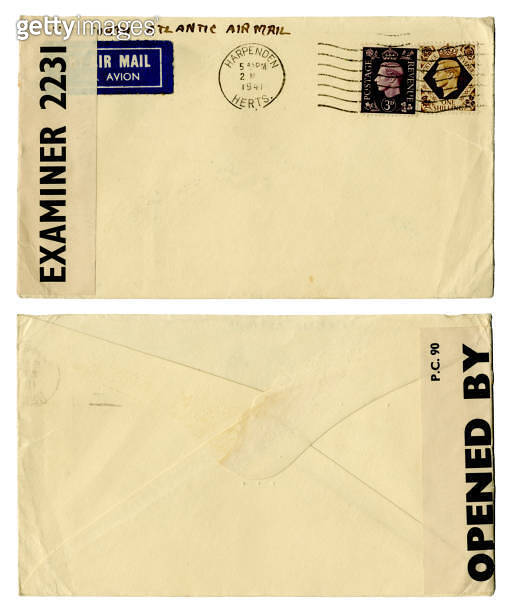 Wartime envelope from UK examined by censor, 1941 이미지 (1185903601) - 게티 ...