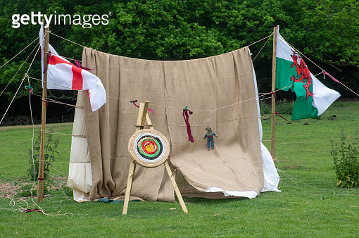 Medieval archery target board with welsh flag and george cross ...