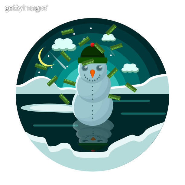 Snowman on ice at night with money, stock - Illustration 이미지 ...