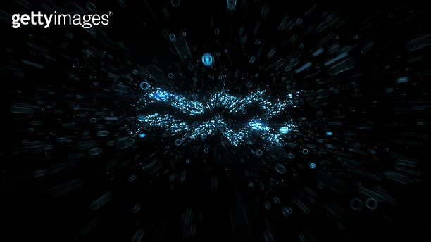 Aquarius zodiac glowing symbol built from flying blue particles in ...