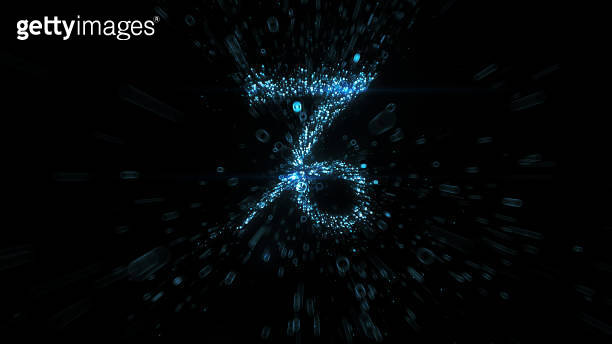 Capricorn zodiac glowing symbol built from flying blue particles in ...