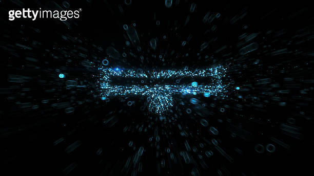 Libra zodiac glowing symbol built from flying blue particles in space ...