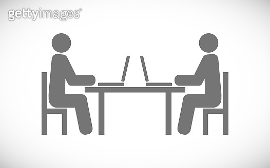 two person sitting for table icon 이미지 (1186137997) - 게티이미지뱅크