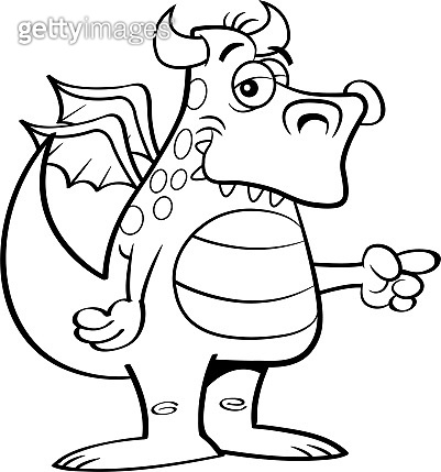 cartoon winged dragon pointing. (1135366039) 일러스트, 무료 일러스트 - 게티이미지뱅크