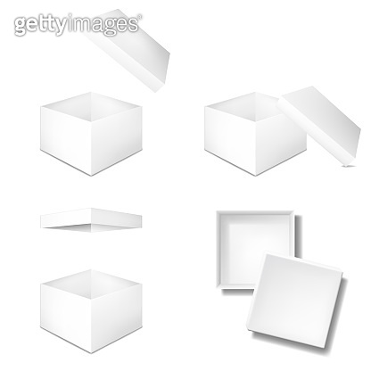 Realistic white box with shadow, blank box template with separate lid ...