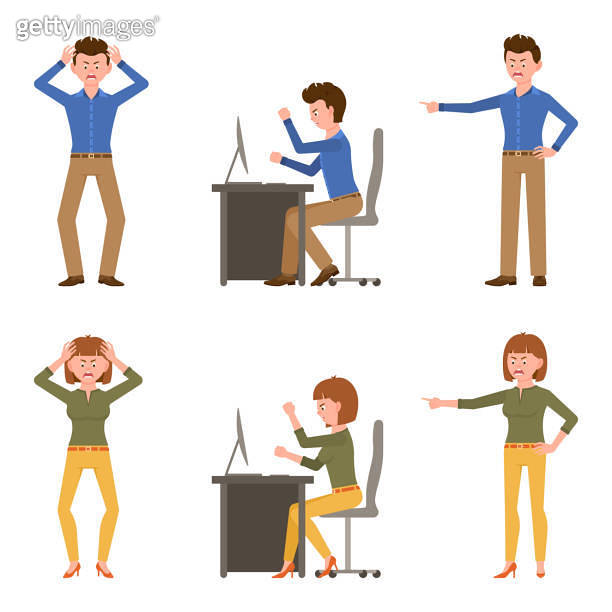 Angry, stressed, desperate office boy and girl vector illustration ...