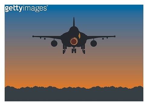 single tail fighter jet plane flying over the airport in rear ...