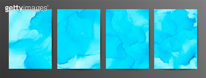 Light blue ink vector textures backgrounds set. Paint mixing, fluid art ...