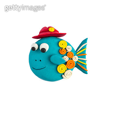 Plasticine fish cartoon isolated on white background. Plasticine fish ...