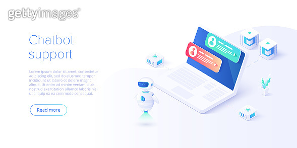 Chatbot or artificial intelligence network concept in isometric vector ...