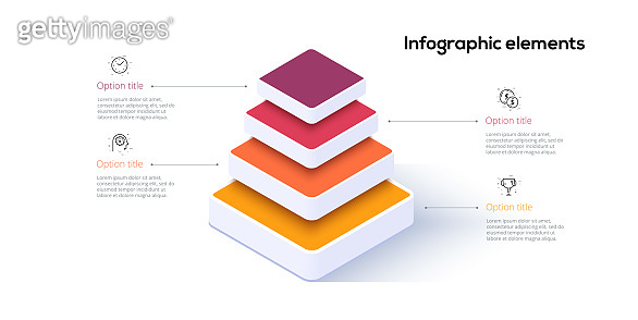 Business pyramid chart infographics with 4 steps. Pyramidal stages ...