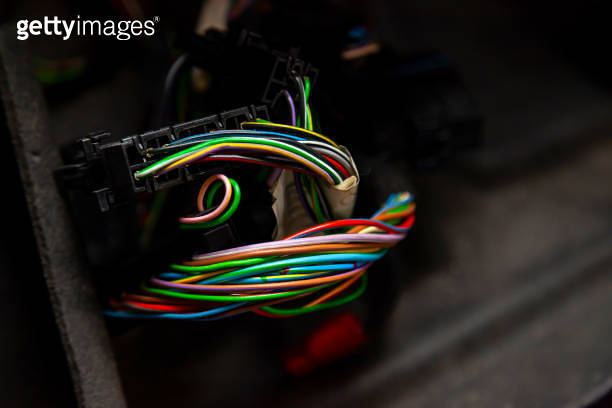 Large wide cable with multicolored red and green wires and connectors ...