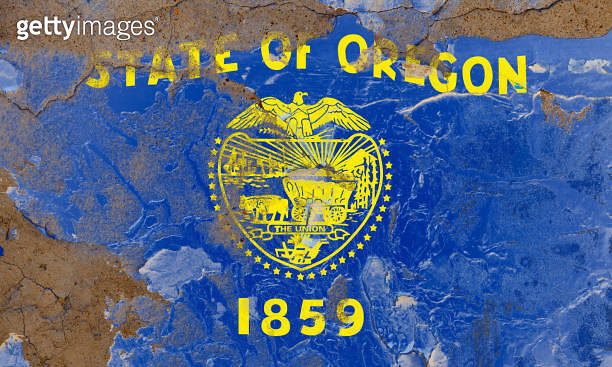Oregon grunge, damaged, scratch, old style state flag on wall. 이미지 ...