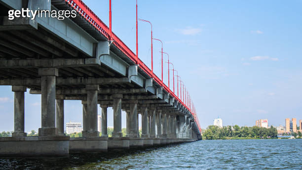 bridge over the river, city embankment (pedestrian, automobile or ...