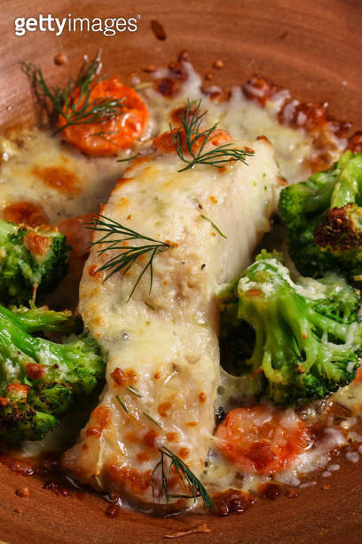 fish with broccoli (a delicious fish dish, baked main course) menu ...