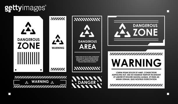 Elements of HUD interface with attention sign. Warning. Conceptual ...