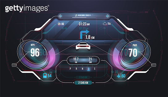 Speed hud kilometer performance indicators dashboard. Car Instrument ...