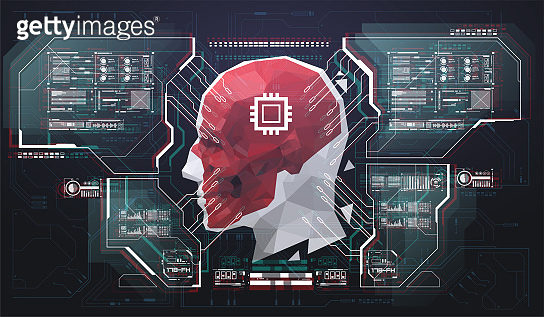 AI, future concept with futuristic HUD elements. Face Recognition ...