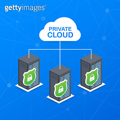 VPC. Private cloud within a company icon of secure data store hand ...