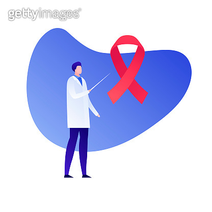 Vector flat world aids day people illustration. Red ribbon with ...