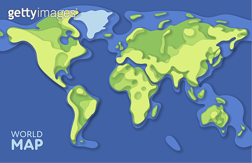 Vector paper earth world map. Modern style 3d color illustration of ...