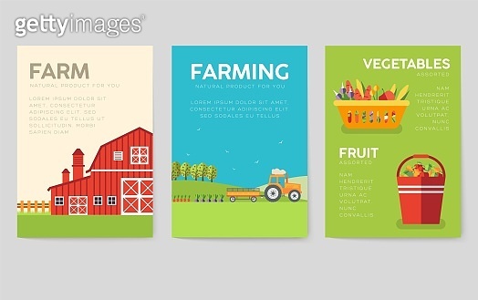 Farm information cards set. Nature template of flyer, magazines ...