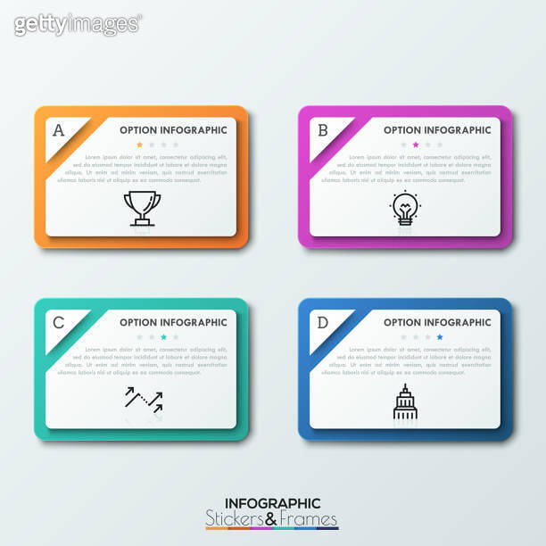 Four rectangles with separated corners, letters, text boxes, thin line ...