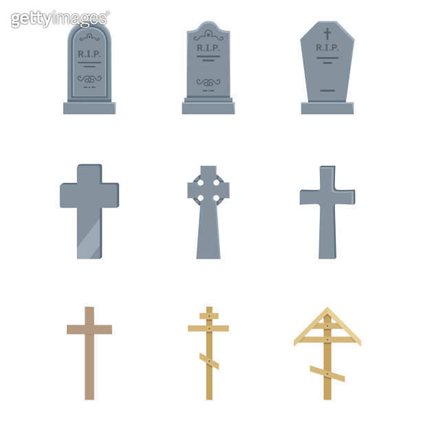 Vector Set of Cemetery Icons. Headstones, Gravestones, Tombstones and ...