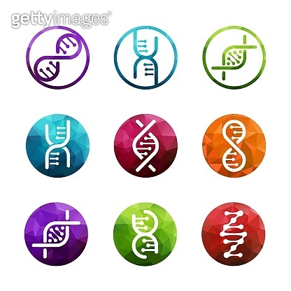 DNA vector icon collection isolated. Deoxyribonucleic acid symbol set ...