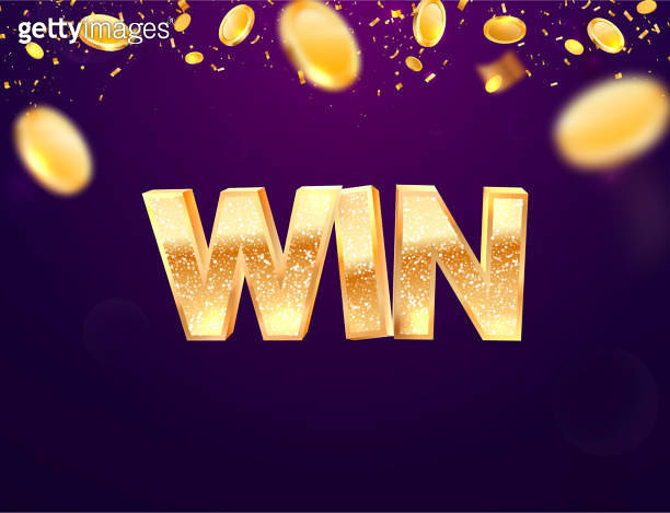 Celebration of win on falling down coin and confetti background ...