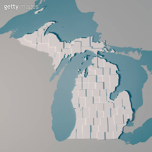 Michigan US State Map Administrative Divisions Counties 3D Render ...