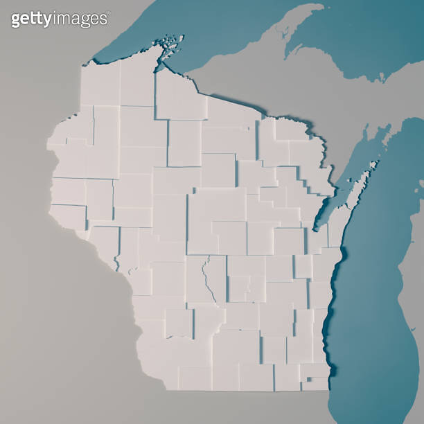 Wisconsin US State Map Administrative Divisions Counties 3D Render ...
