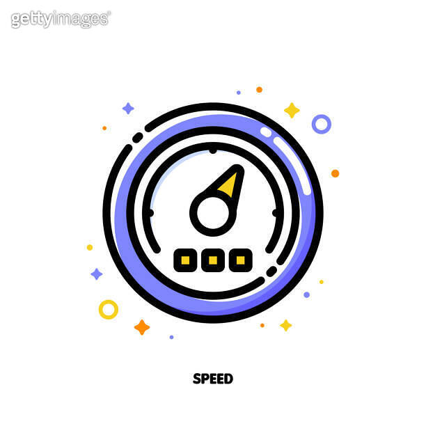 Icon of high speed performance with speedometer for time management or ...