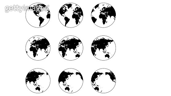 Set globe world icon different angles, vector map of planet earth round ...