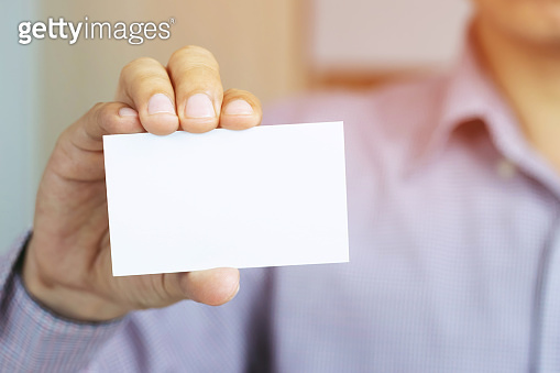 People man hand hold business cards show blank white card mock up. or ...