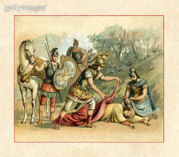 Alexander the Great reaching Darius III. who was killed by his cousin ...