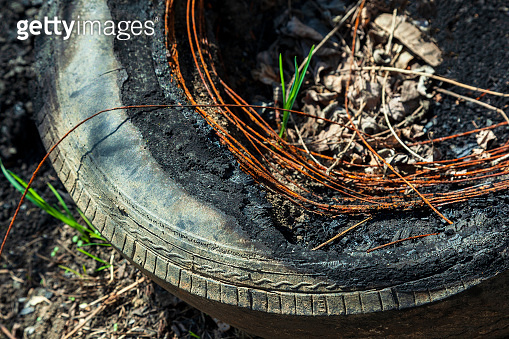 Old used dirty and burnt rubber. 이미지 (1164986547) - 게티이미지뱅크