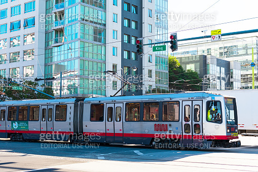 Muni Metro street railway vehicle on T Third Street lane 이미지 ...