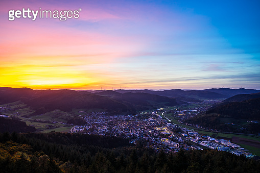 Germany, Magical sunset sky over black forest village haslach im ...