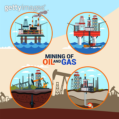 Oil and gas mining flat banner vector template 이미지 (1186731400) - 게티이미지뱅크