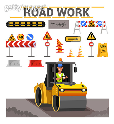 Road work flat vector illustration 이미지 (1188218273) - 게티이미지뱅크