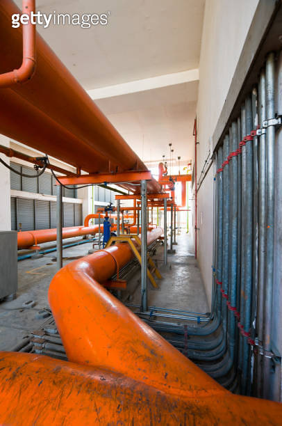 Pumping station and Electrical power generator industrial interior ...