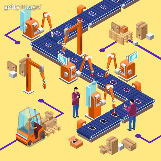 Vector isometric automatic robotic assembly line 이미지 (1168889068) - 게티이미지뱅크