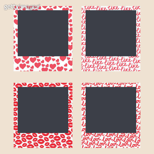 Romantic frames for instant shots. Photo frames with hearts, kiss, text ...